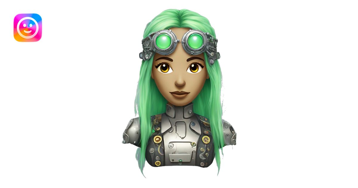 Light green long hair female cyborg head with silver steampunk headband ...