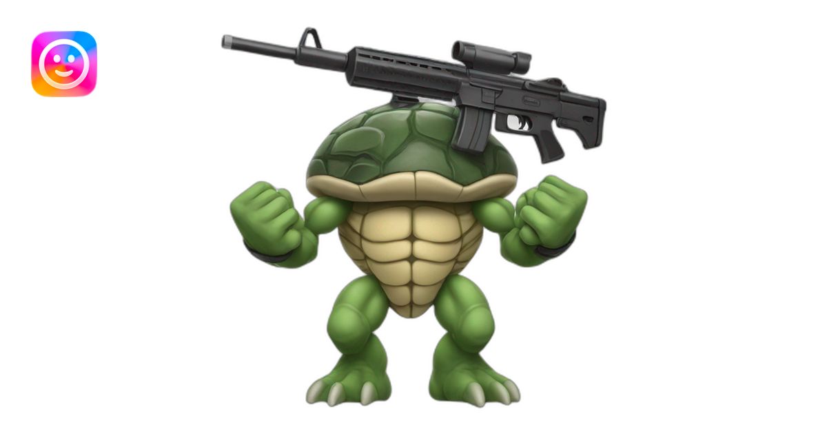 Strong muscles Mushroom turtle with a machine gun emoji | AI Emoji ...