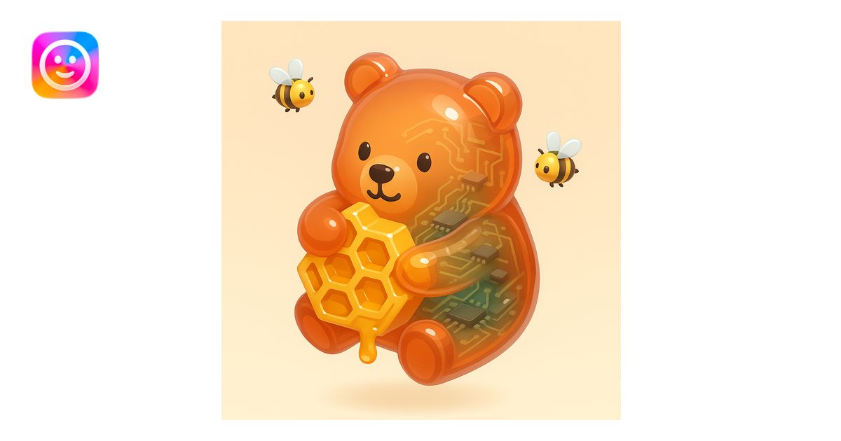bear eating honeycomb with bees flying around 3D illustration | AI ...