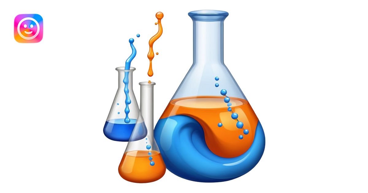 emoji of a chemistry flask with swirling blue and orange liquids ...