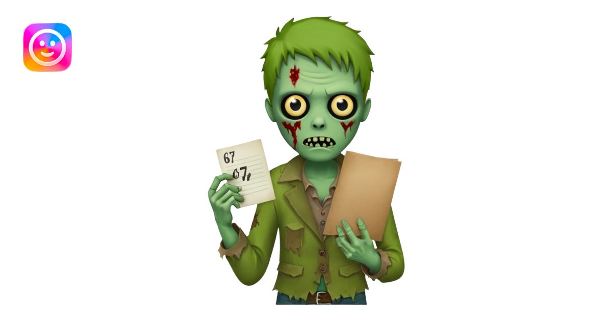 Zombie holding a note that says 67 emoji | AI Emoji Generator