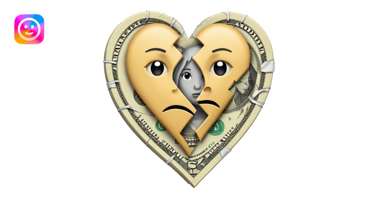 A broken heart glued together by dollars emoji | AI Emoji Generator