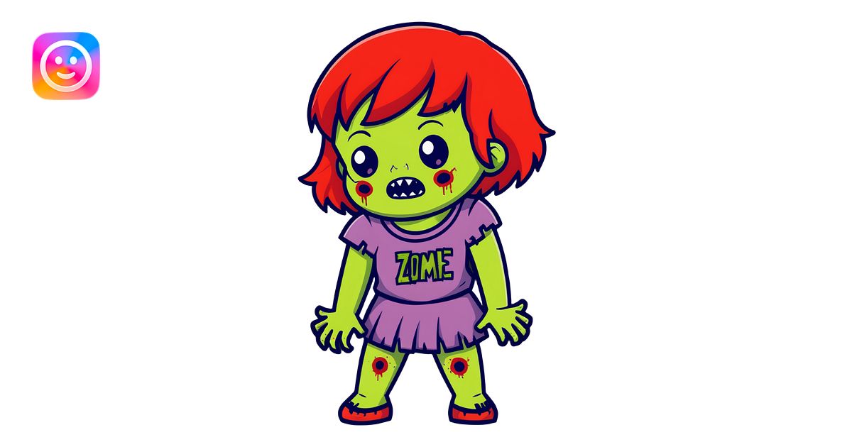 zombie girl with red hair and bangs image | AI Emoji Generator