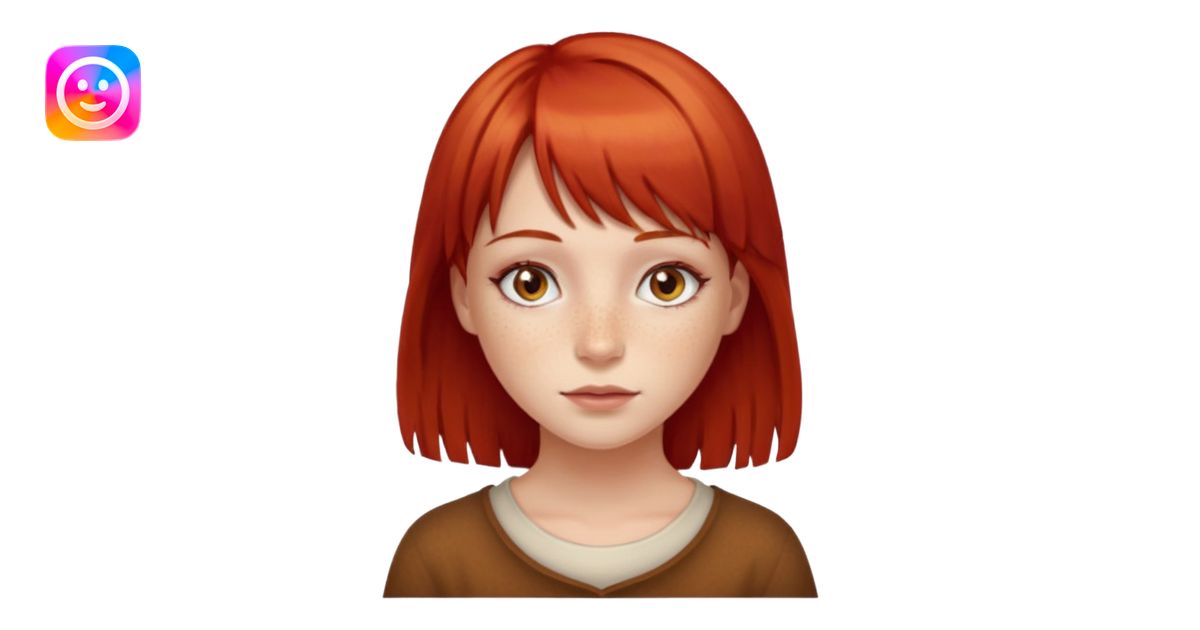 Uma menina de franja cabelos vermelhos e olhos de mel emoji | AI Emoji ...