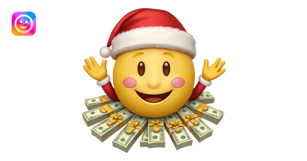A festive 3D emoji style yellow smiley face wearing a Santa hat ...