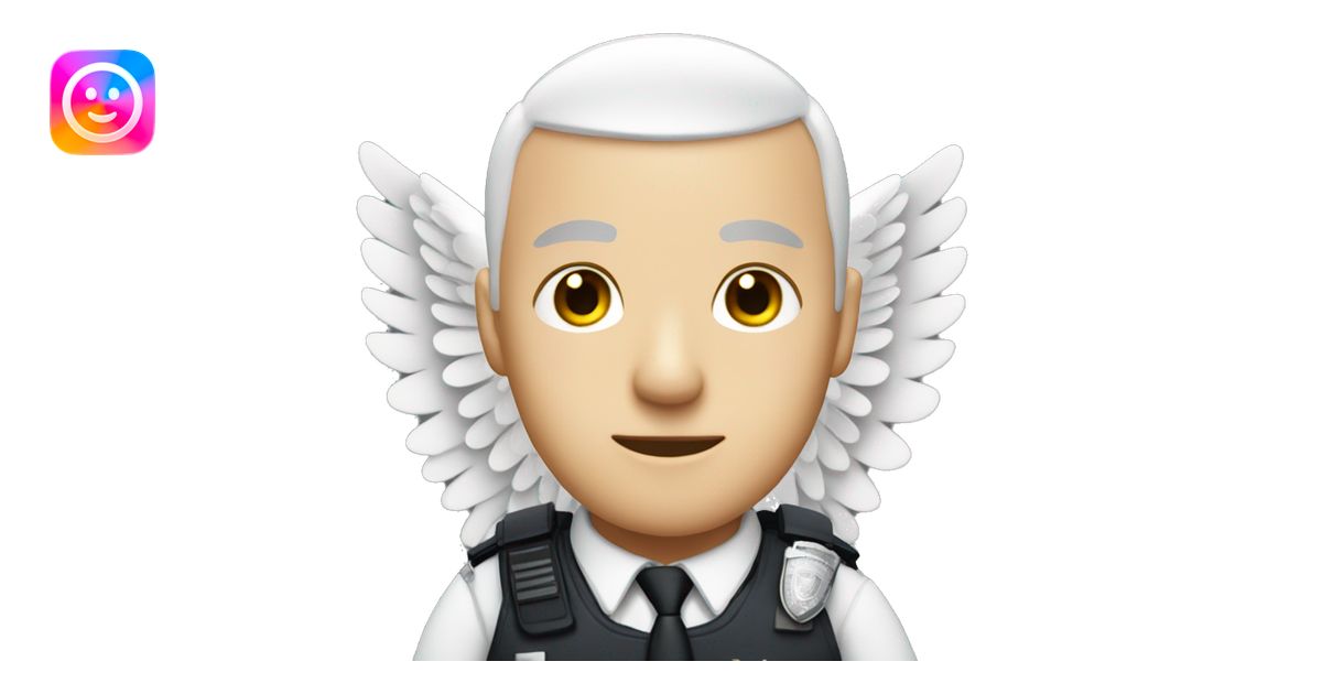 A White Police man bald with ANGEL WINGS emoji | AI Emoji Generator