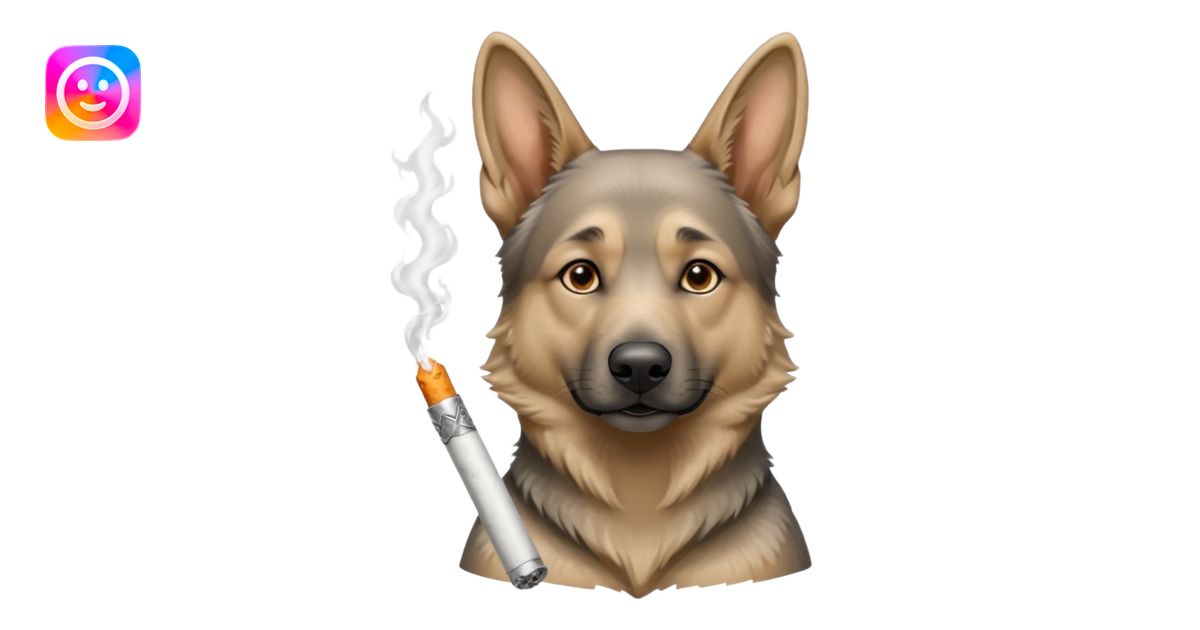 Silver German shepherd smoking a joint emoji | AI Emoji Generator