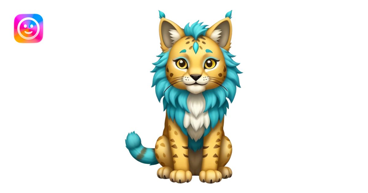 Yellow and cyan Fairy-type Bobcat-Lynx-Lion-Fakémon full body emoji ...