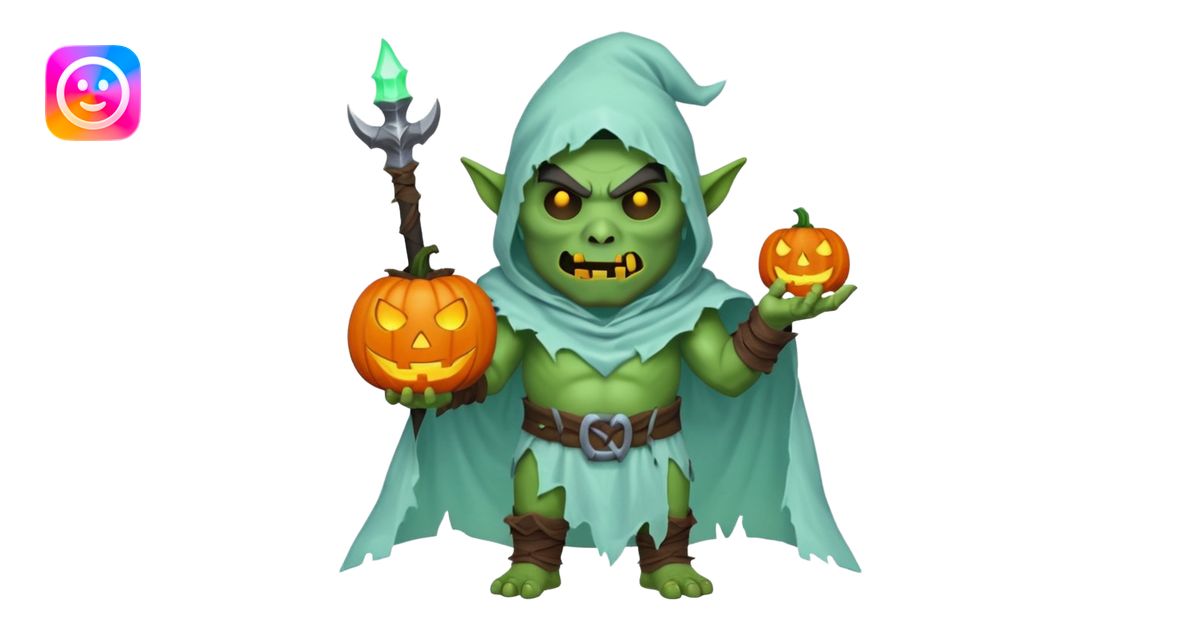 male orc warrior ghost emoji, green skin, tusks, wearing torn white ...