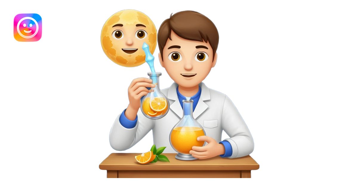 potion maker character squeezing moon like citrus into vial emoji | AI ...