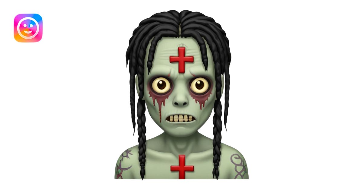 Zombie with black dreads with chinky eyes and a cross tattoo on right ...