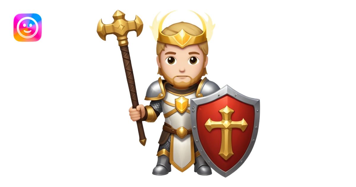 paladin hero with holy shield and glowing hammer emoji | AI Emoji Generator