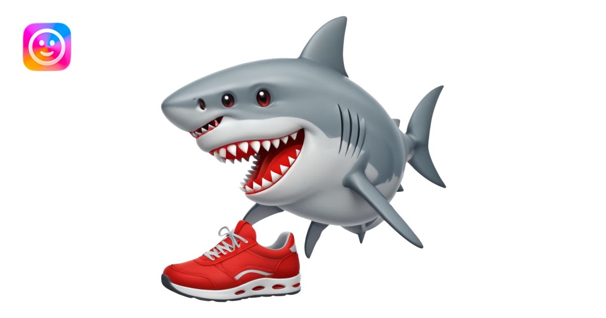 Tiburón puesto en sus aletas tenis rojos emoji | AI Emoji Generator