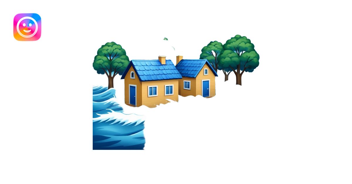 showing a flood disaster scene with powerful blue water waves ...