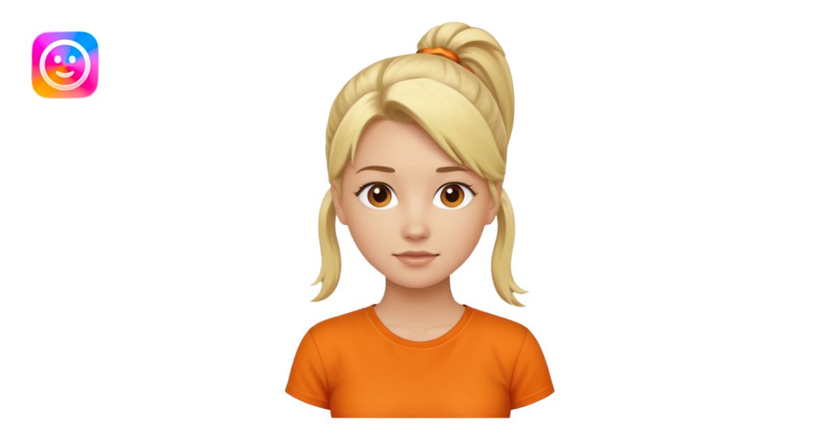 blond woman with ponytail and orange shirt emoji | AI Emoji Generator