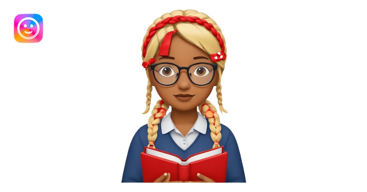 A student, girl, brown skin, braid blonde hair, wearing glasses, hold ...