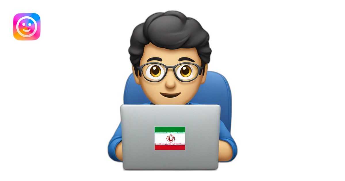 iraninan face , typing with laptop and iran logo emoji | AI Emoji Generator