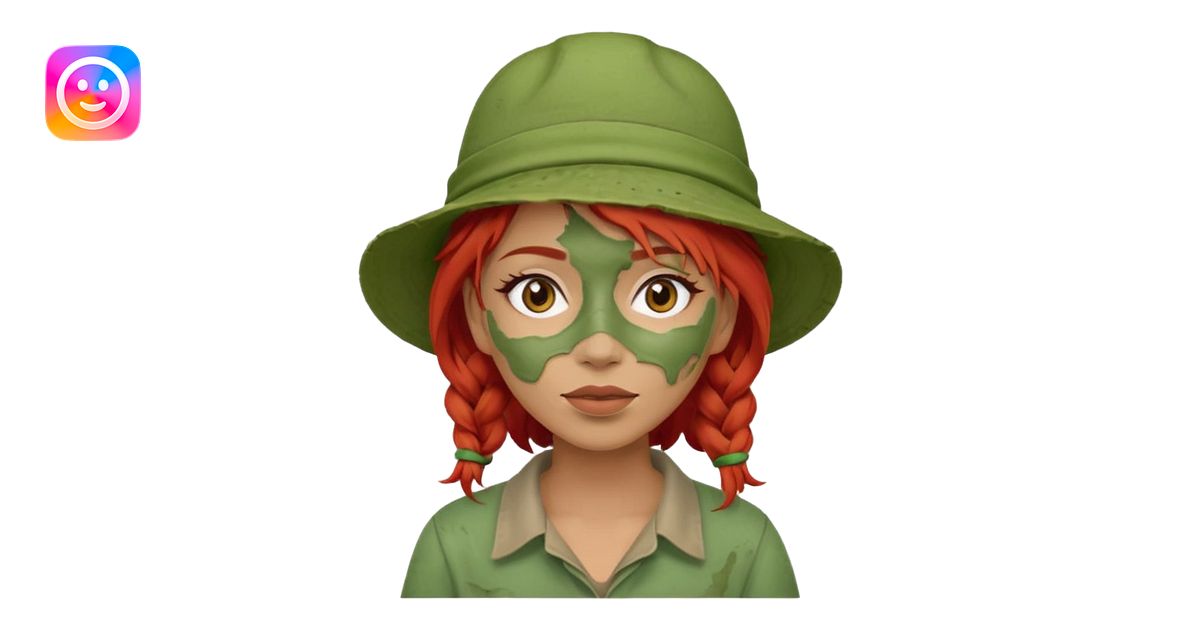messy green full face clay mask and tourist hat red hair emoji | AI ...