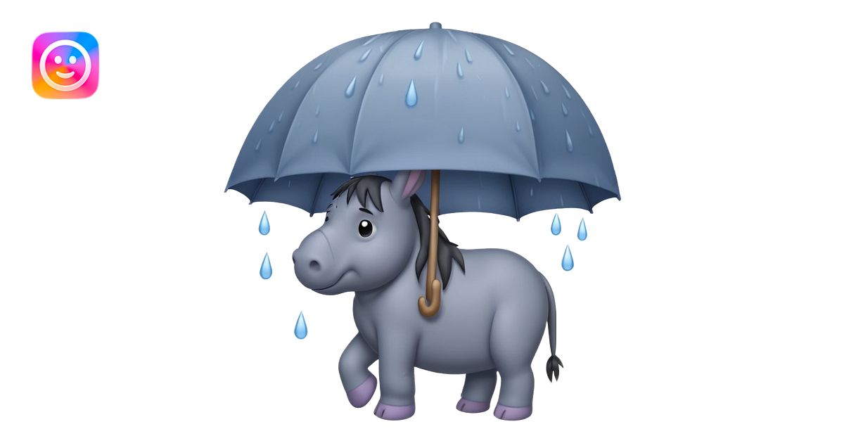 Eeyore under a rain cloud emoji | AI Emoji Generator
