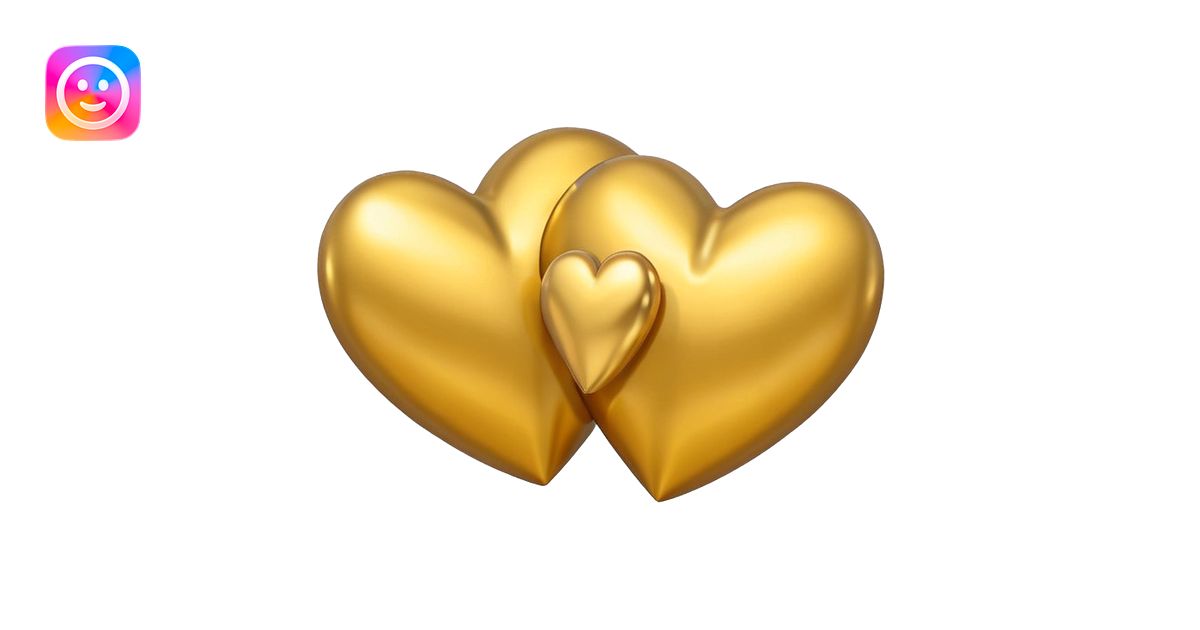 Two yellow gold hearts interlinked, metallic finish emoji | AI Emoji ...