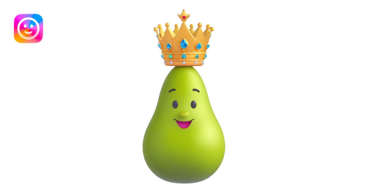 royal pear with a crown, elegant and regal, fun emoji style, wearing a ...