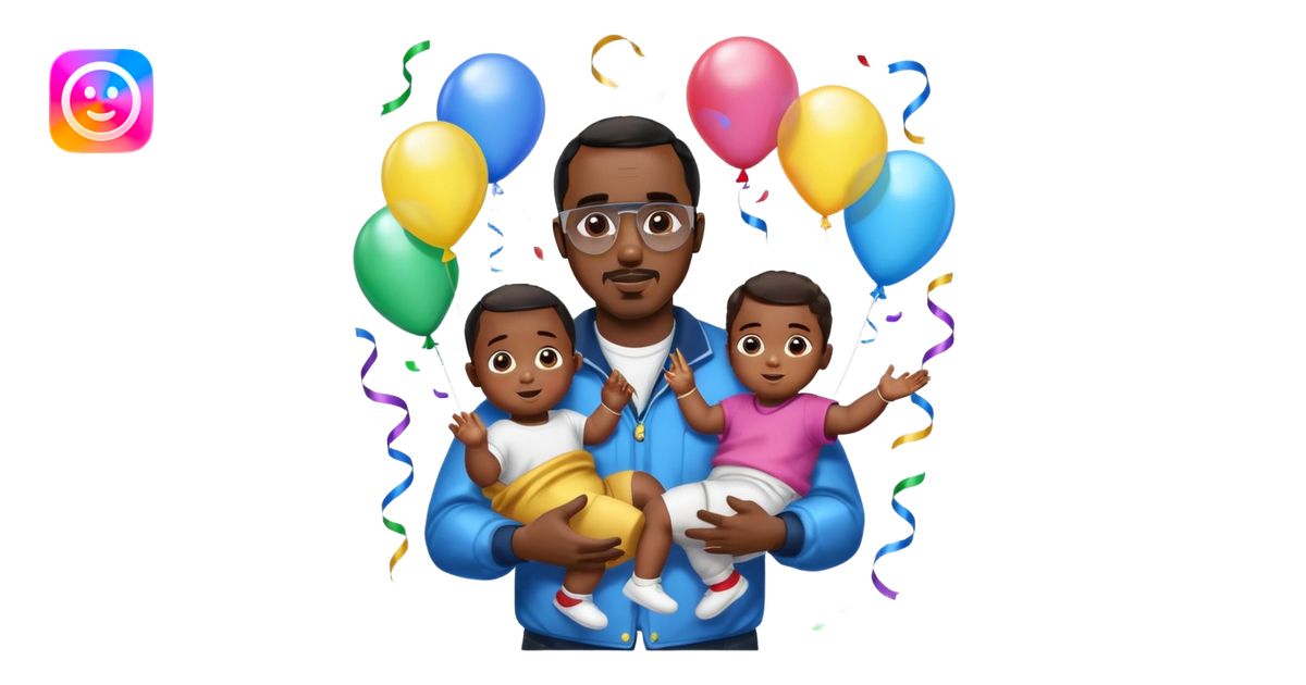Diddy holding baby oil at a party with balloons and confetti and ...