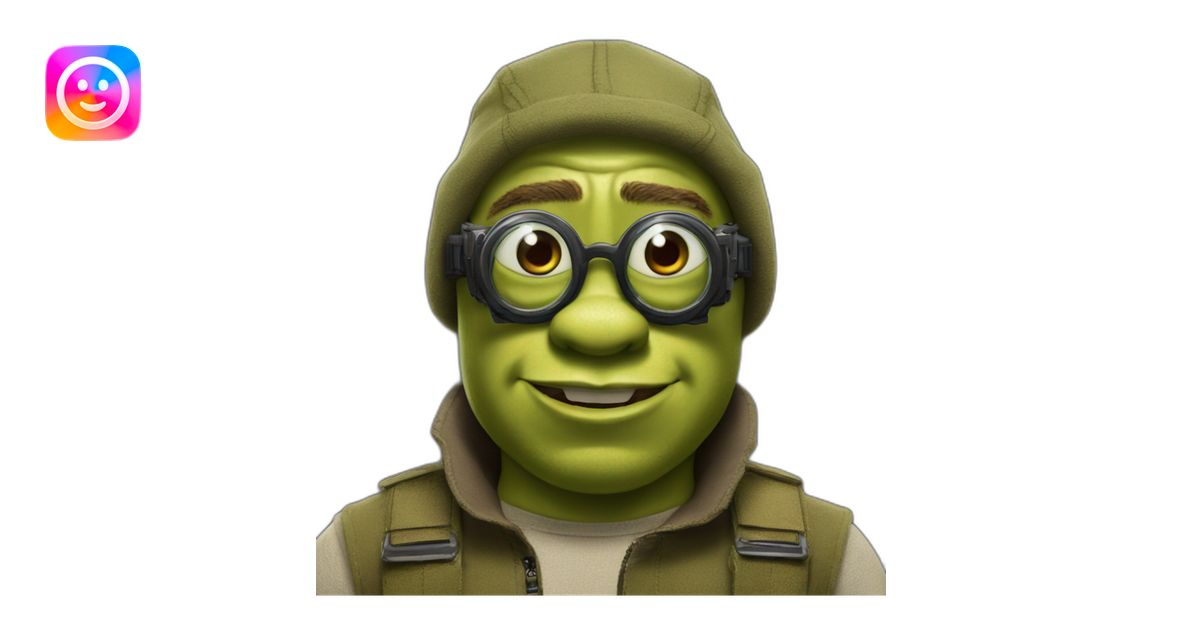 Shrek dressed in C.P. Company with lenses emoji | AI Emoji Generator