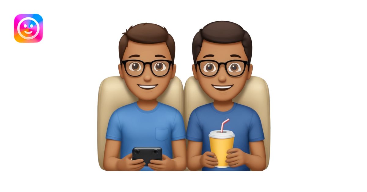 Two guys watching a movie at home emoji | AI Emoji Generator