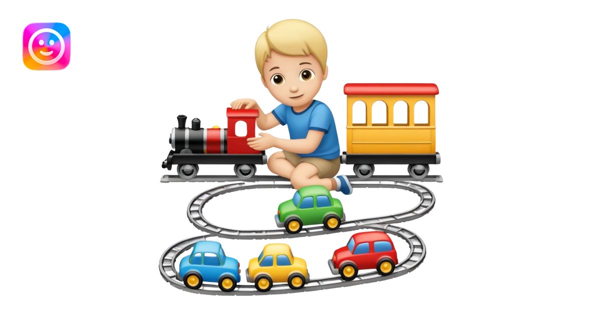 child playing with both toy cars and trains emoji | AI Emoji Generator