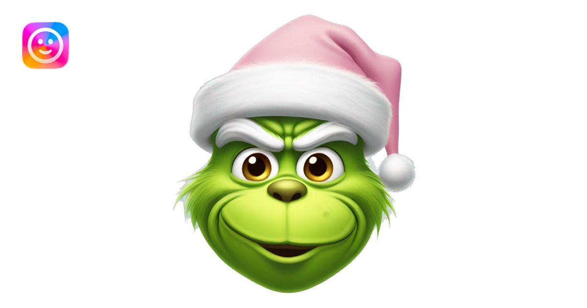 grinch face with a smirk wearing a light pink santa hat emoji | AI ...