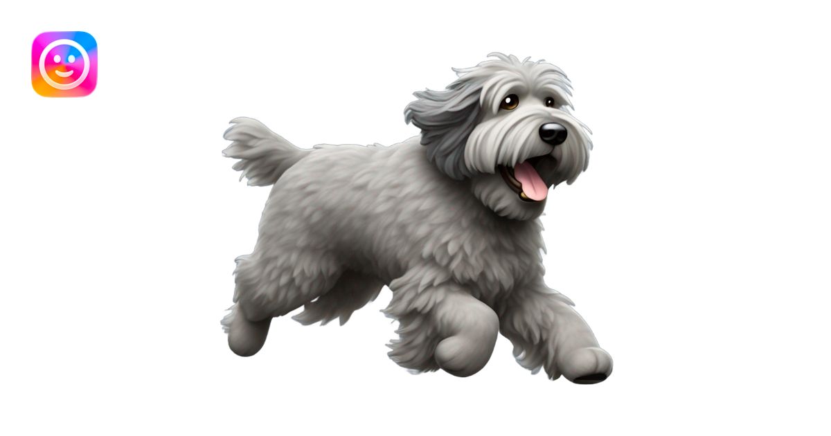 Gray Bouvier des Flanders running toward me emoji | AI Emoji Generator