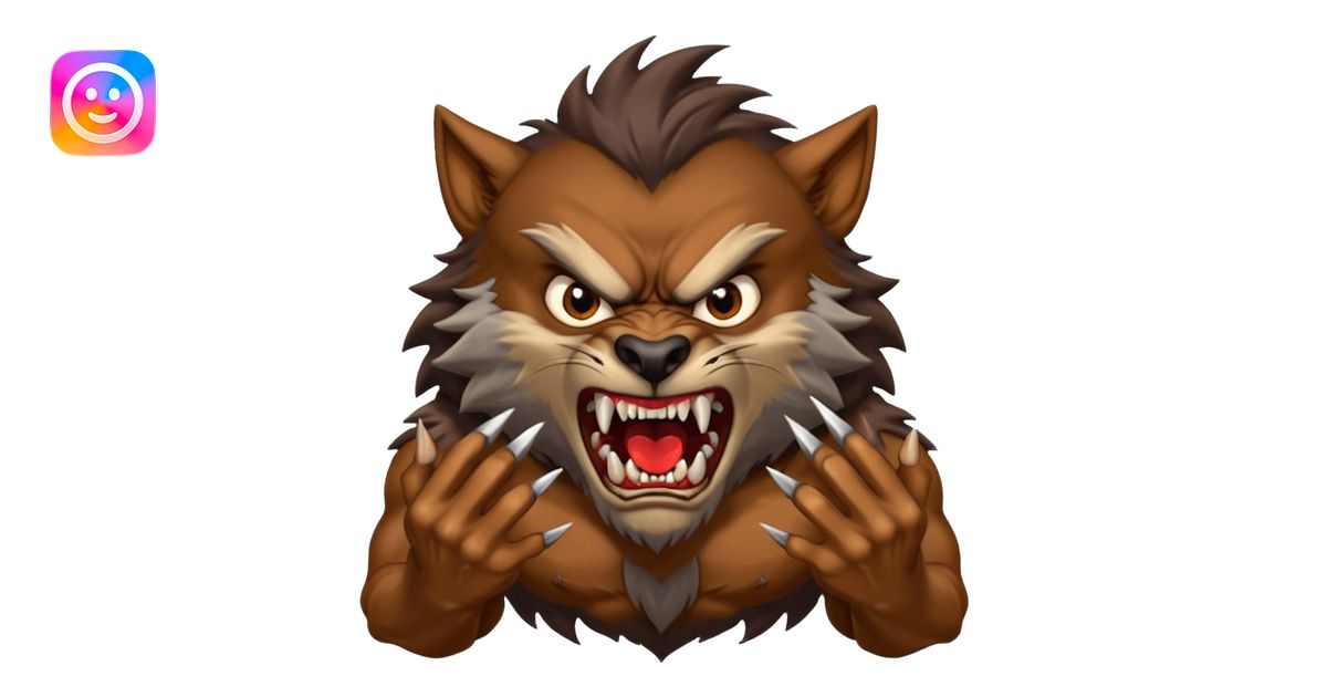 Create an emoji of Werewolf half bodied till waist sharp nails angry ...