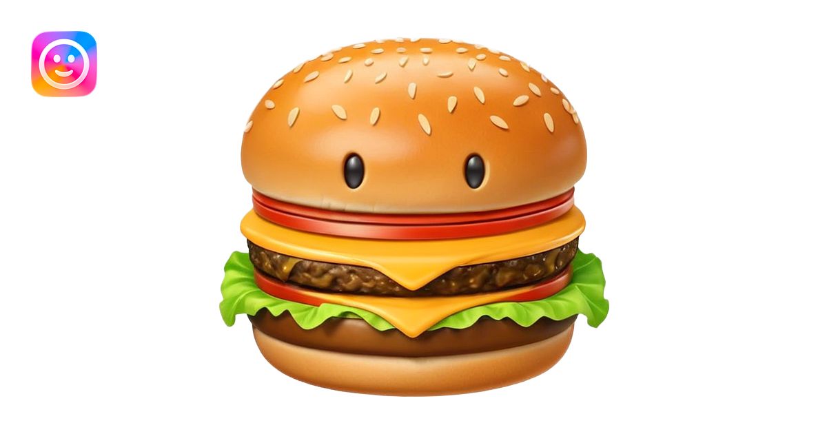 A cute 3D emoji-style letter “A” shaped like a burger, glossy finish ...