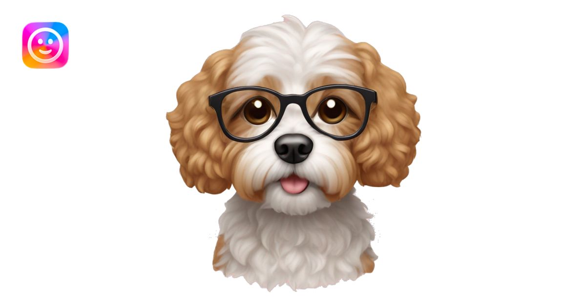 Cavapoo dog with glasses emoji | AI Emoji Generator