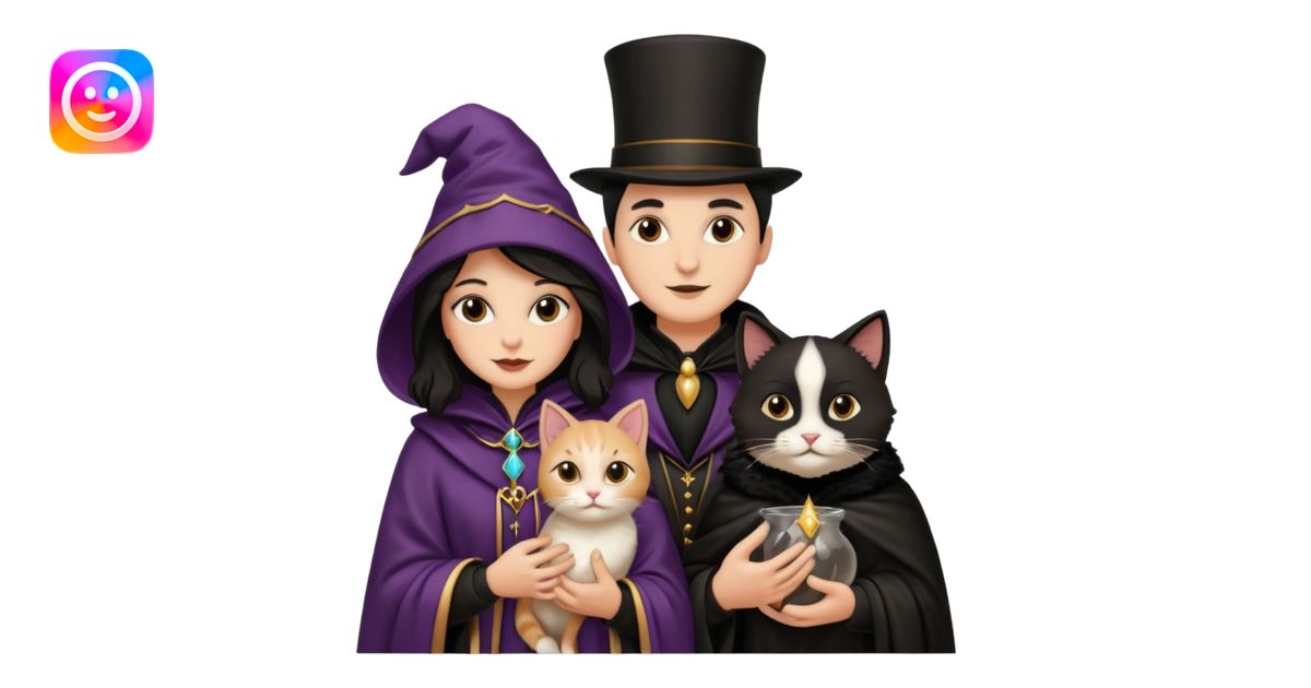 magician couple and their pet cat emoji | AI Emoji Generator
