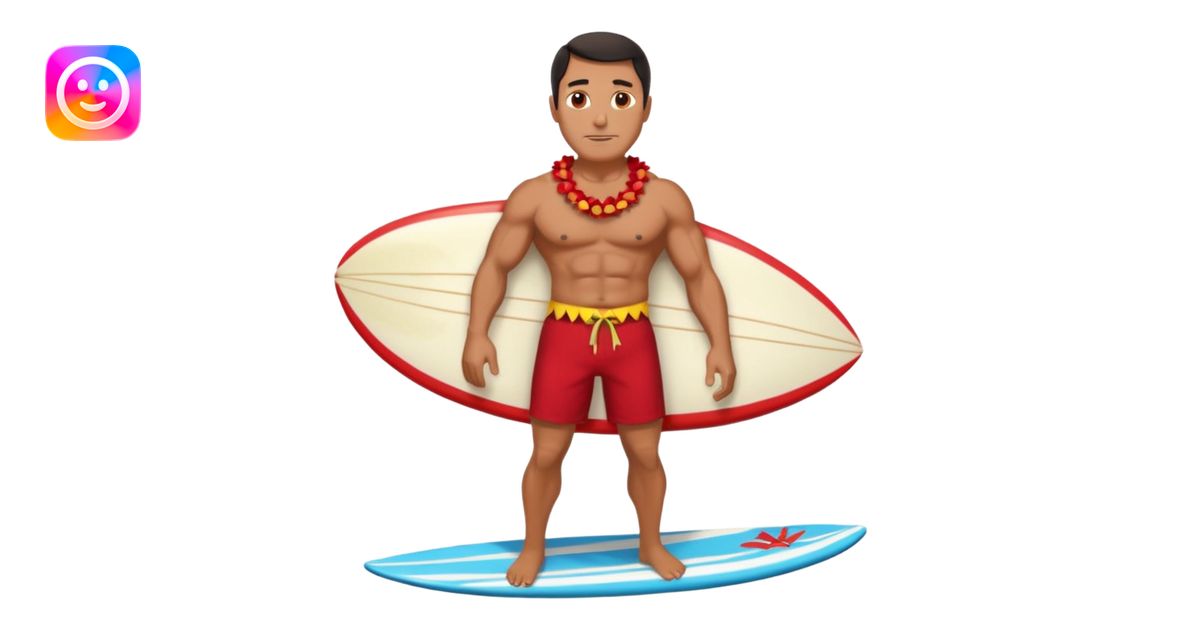 Dark-haired tan muscular 50 year old man with red shorts and shell lei ...