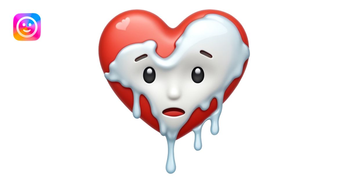 The broken heart emoji in white with sticky white liquid Ozzing out of ...