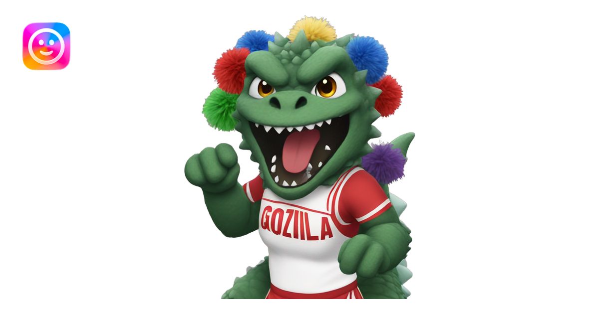 Godzilla dressed as a cheerleader with pompoms emoji | AI Emoji Generator