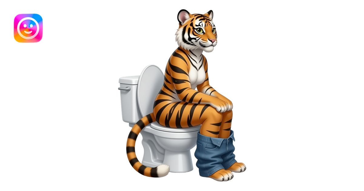 Female tiger furry person woman sitting on toilet pants off,side view ...