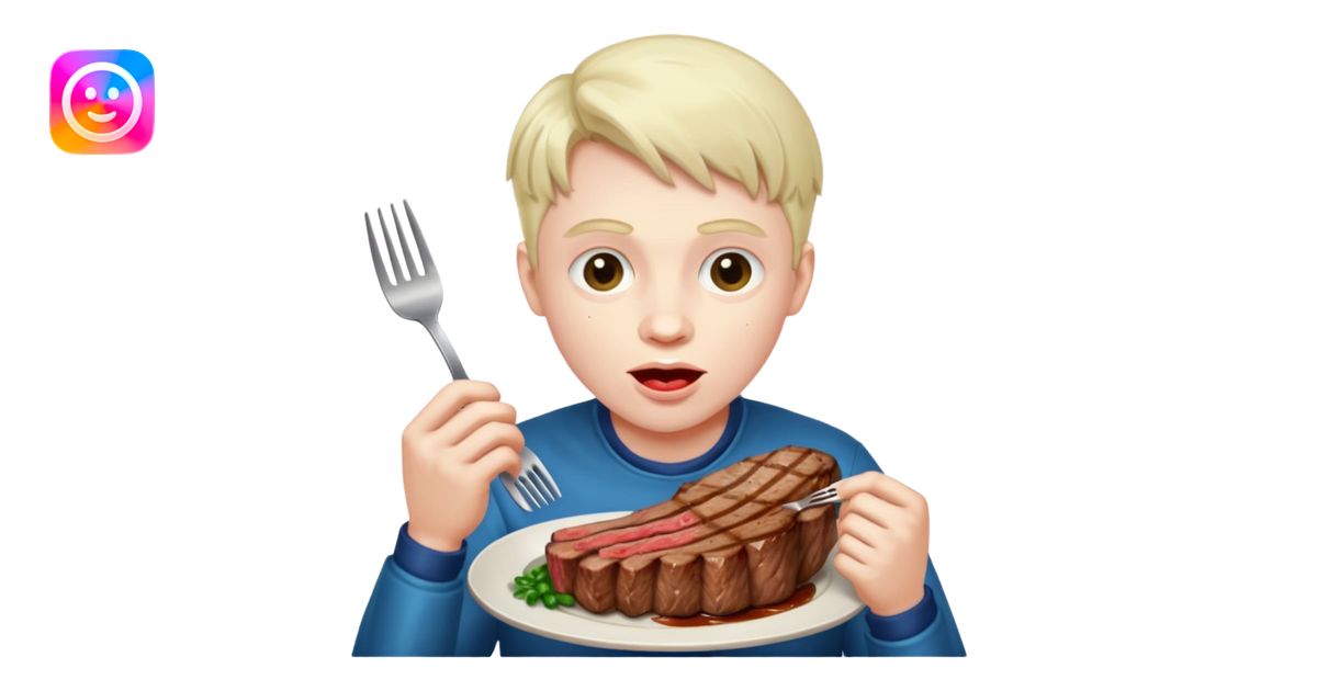 Cypher from the matrix eating steak emoji | AI Emoji Generator