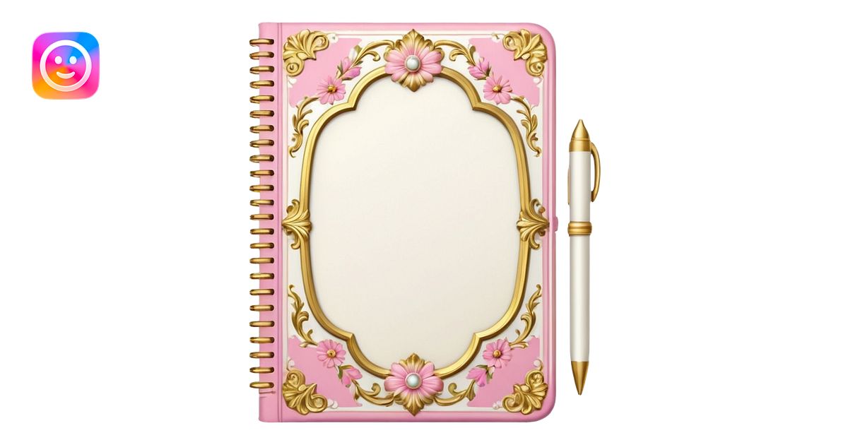 Notebook rococo style, gold and pink and white emoji | AI Emoji Generator