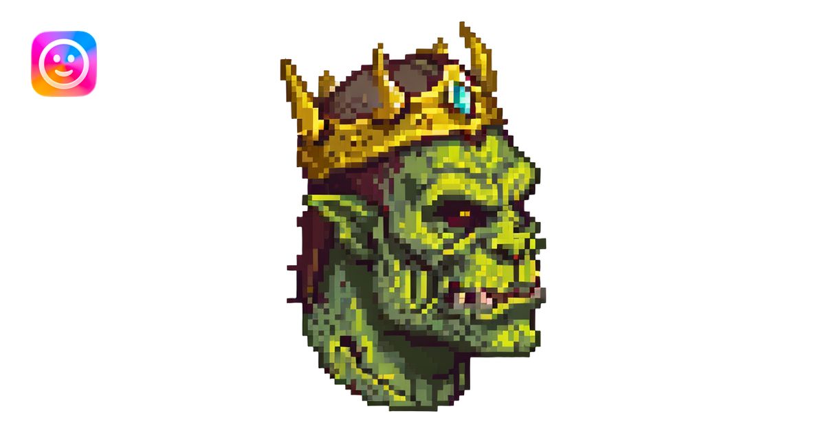 pixel art crowned orc, side profile, gold crown, tusks visible, classic ...