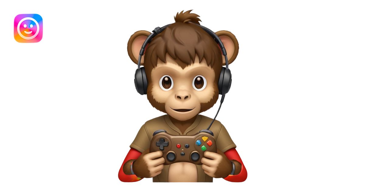 gamer monkey, game controller on hand, headset emoji | AI Emoji Generator