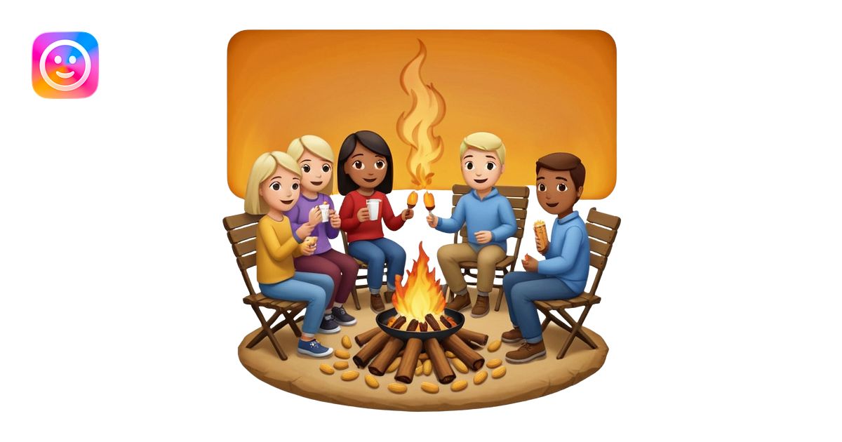 Born fire and people sitting beside born fire on chairs eating peanuts ...