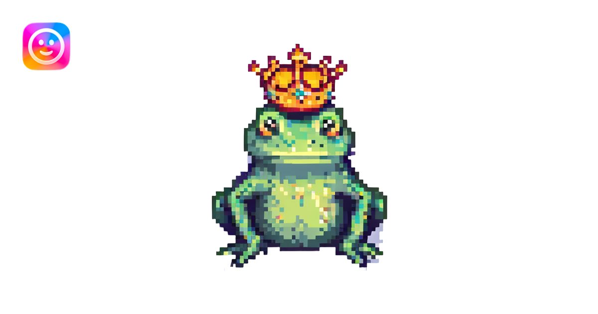 pixel art crowned frog, jumping with crown slightly tilted illustration ...