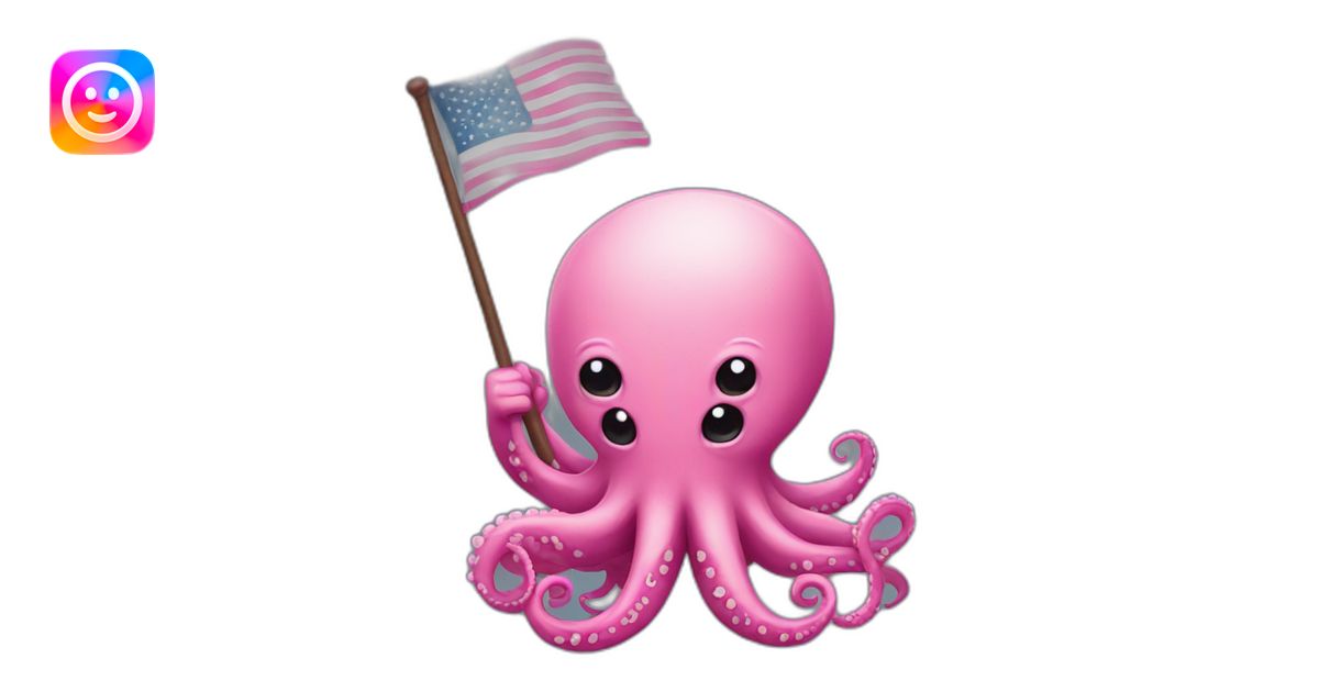 cute pink kraken holding a flag emoji | AI Emoji Generator