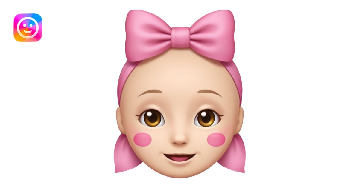 Emoji with pink bow, cute face with blush, no hair emoji | AI Emoji ...