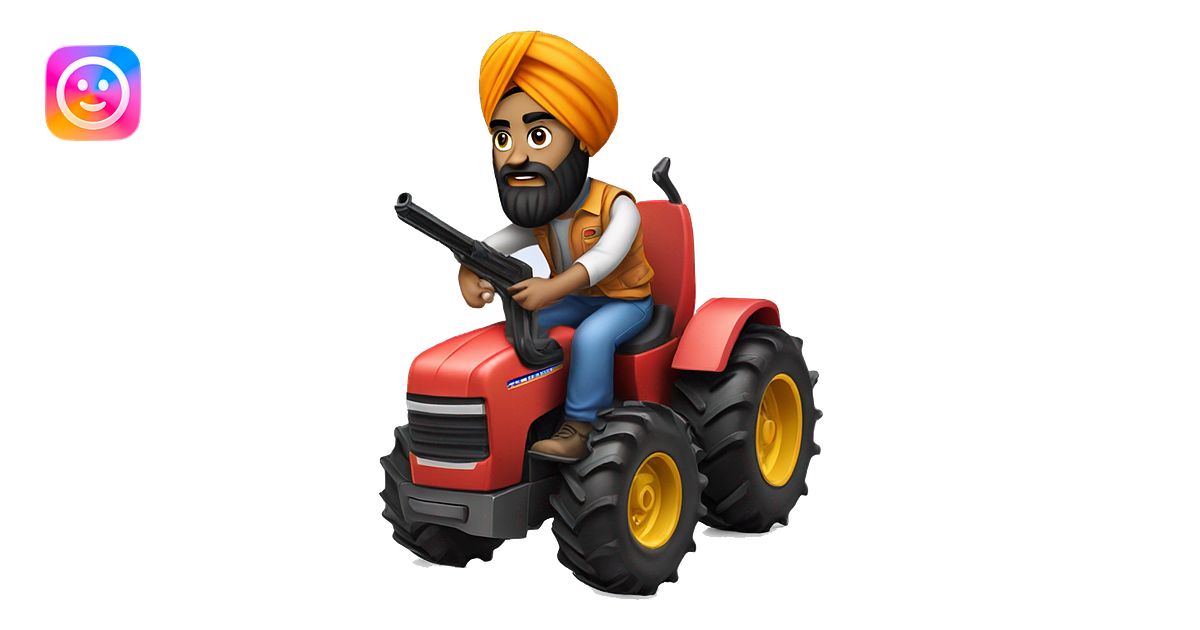 Sikh on a tractor with an angry face with a realistic nerf gun emoji ...