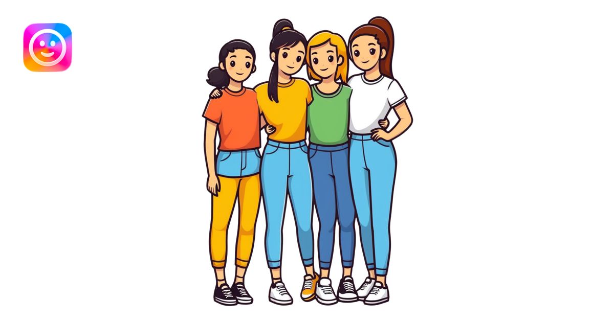 Four diverse female best friends posing together image | AI Emoji Generator