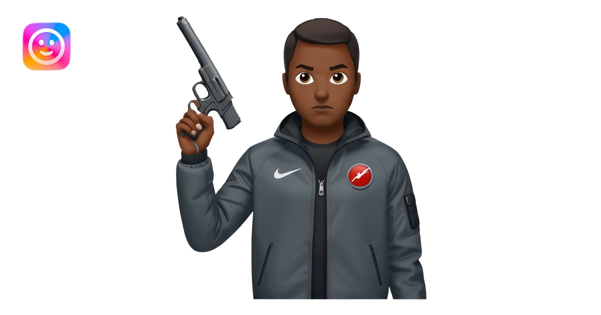 Black guy in nike tech pointing a gun emoji | AI Emoji Generator